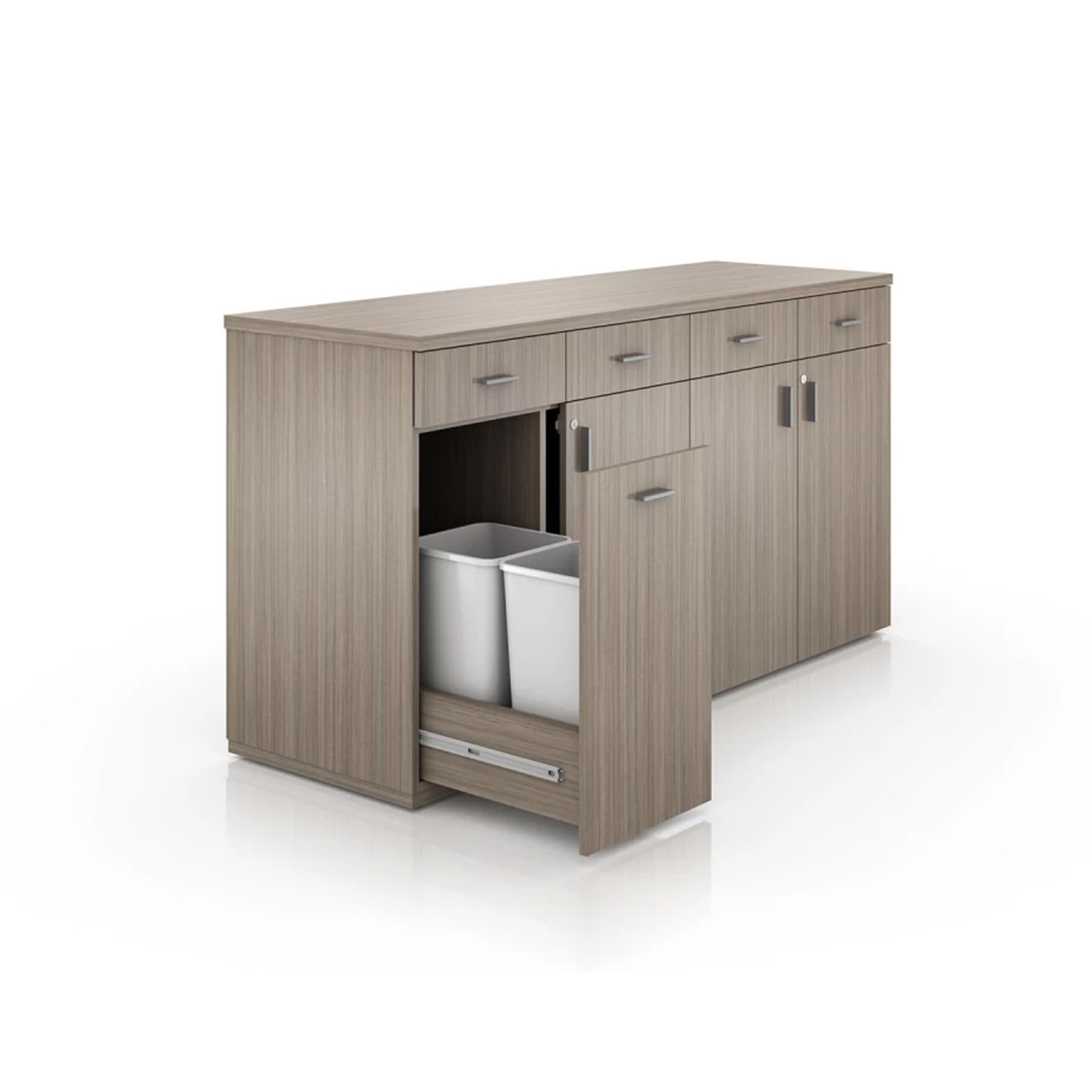 Office Credenza with Refrigerator w/Trash | Veneer, Laminate