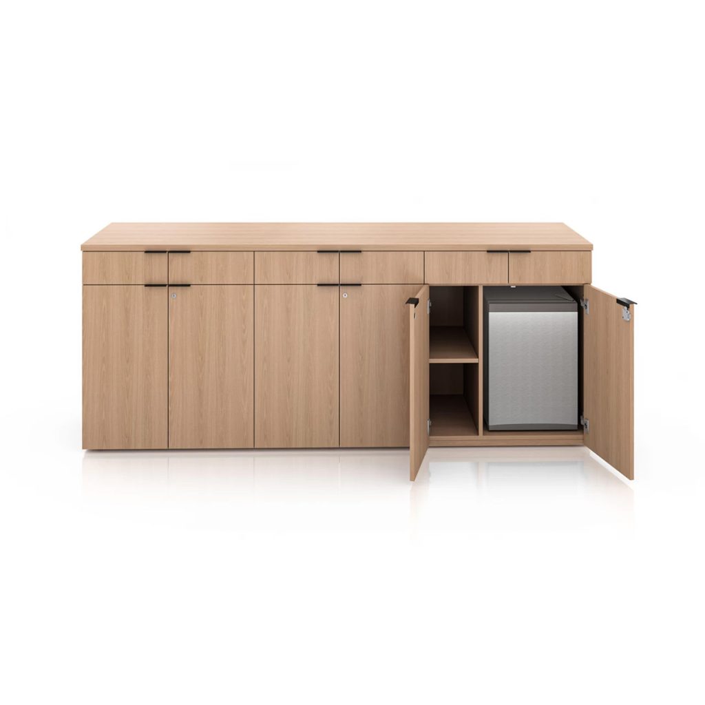 Office Credenza with Refrigerator w/Trash | Veneer, Laminate
