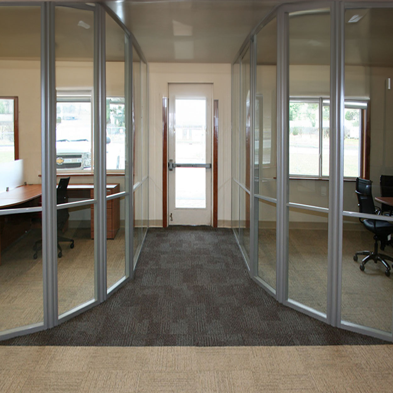 Angled Glass Wall in San Diego | Pacific Ergonomics