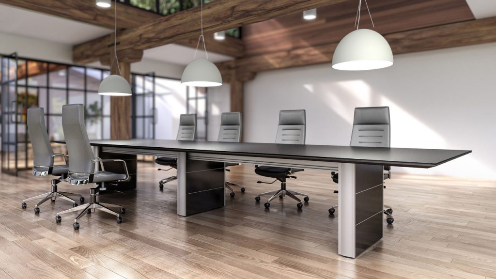 Black Conference Table | Modern Wood Grained Base