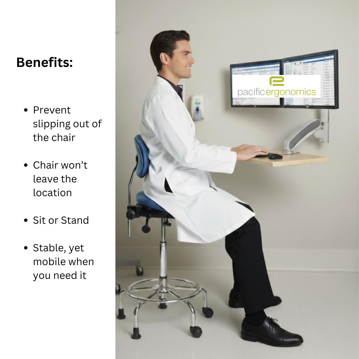 Wall Mounted Workstation Chair- Non-Rolling and Stable
